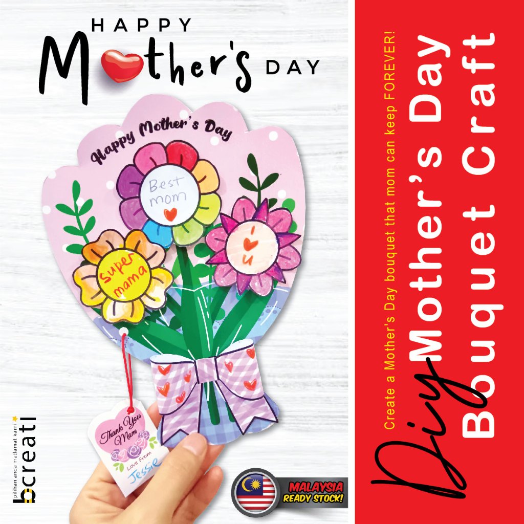 DIY Mother’s Day Bouquet Craft / Kraf BungaDIY Hari Ibu / 母亲节花束DIY手工贺卡 ...