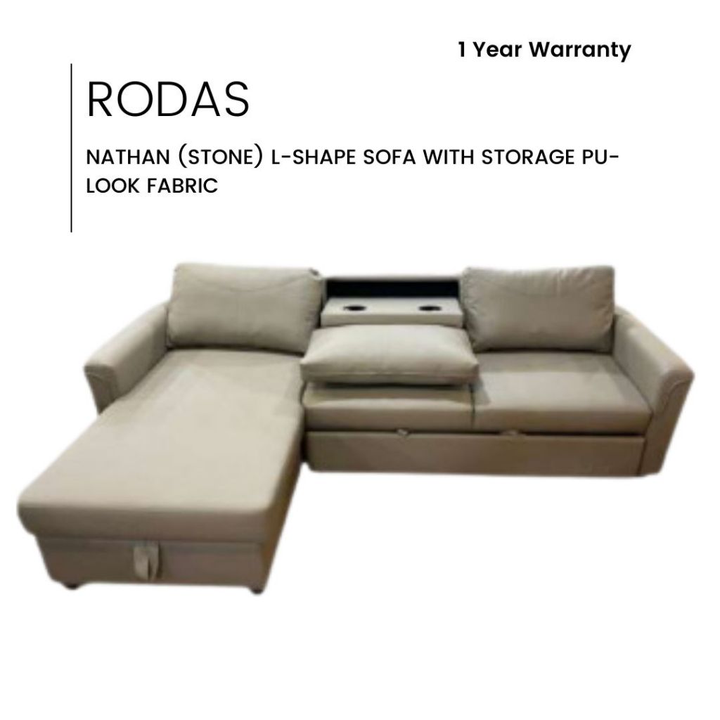 RODAS-L-SHAPE SOFA WITH STORAGE-PU-LOOK FABRIC | Shopee Malaysia