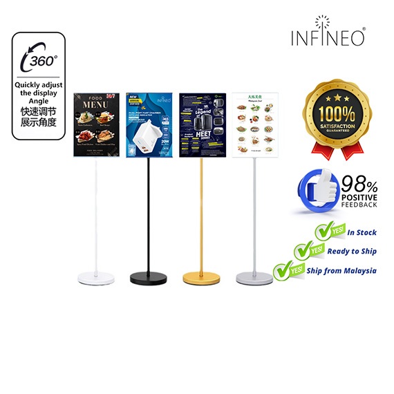 A4 Frameless Sign Display Stand with Round Base – White and Black ...