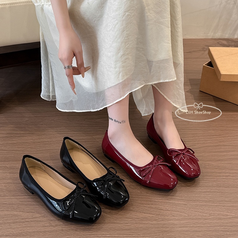 🔥Shipped within 24H🔥 Bow Patent Leather Peas Shoes Women Flat Summer ...