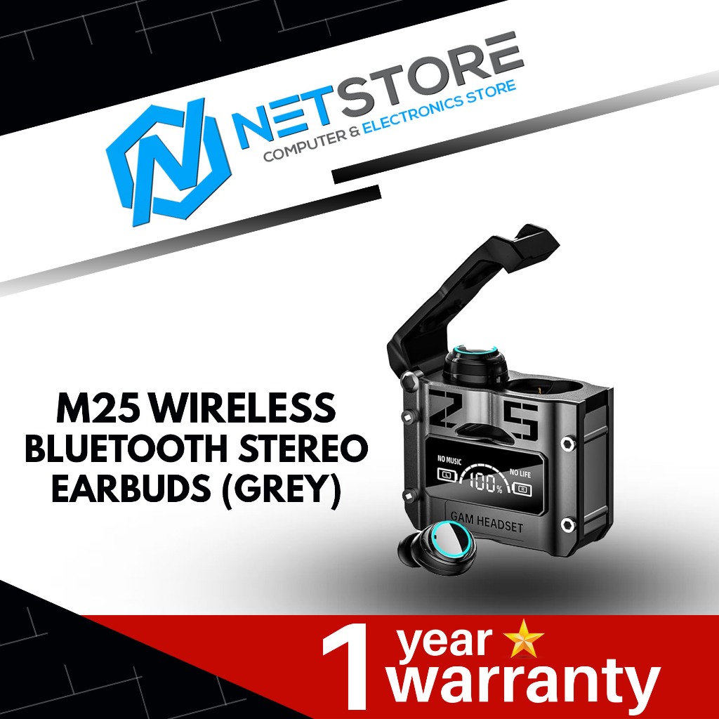 M25 WIRELESS BLUETOOTH STEREO EARBUDS (GREY) | Shopee Malaysia