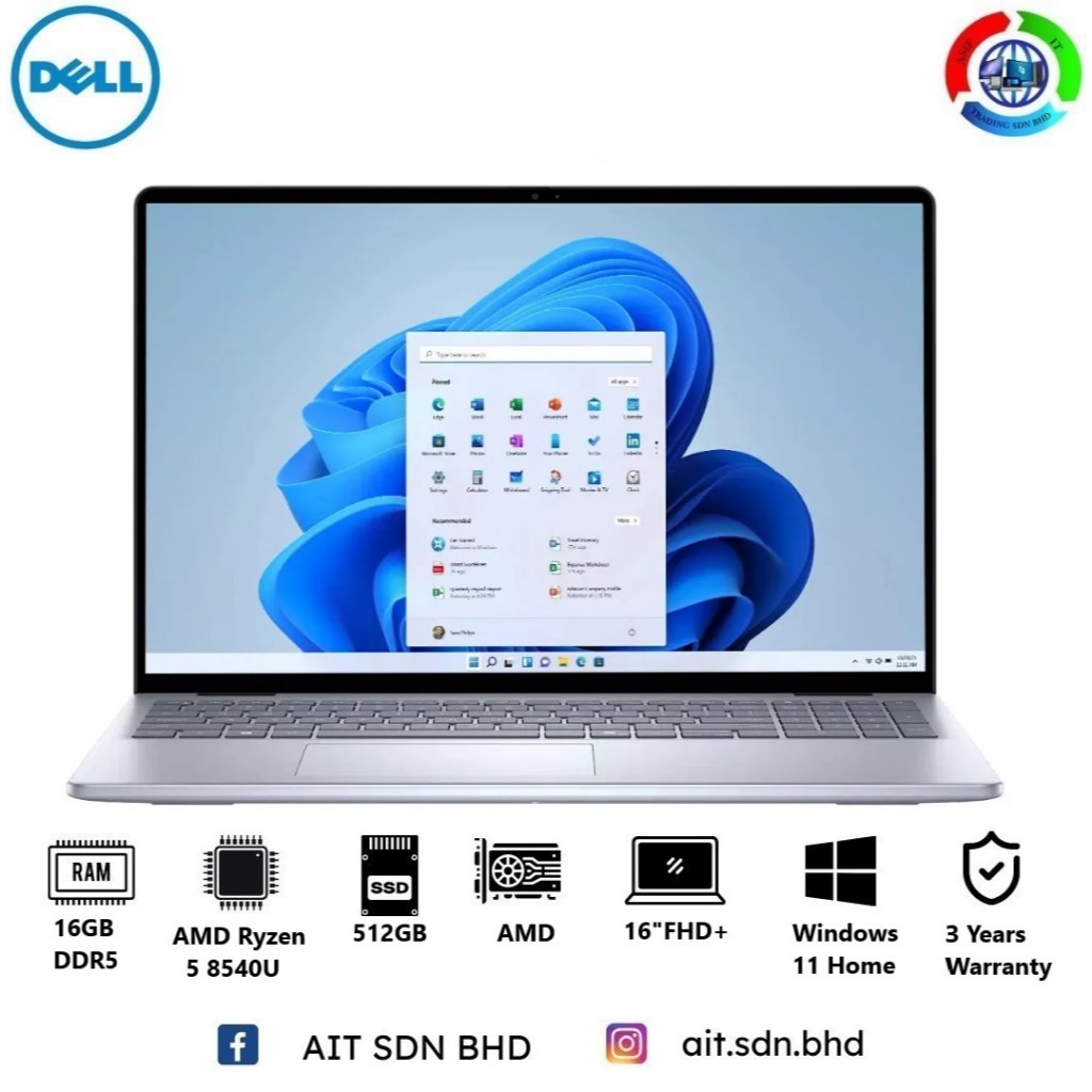 Dell Inspiron 16 5645 16"FHD+ Laptop Ice Blue AMD Ryzen™ 5 8540U 16GB ...