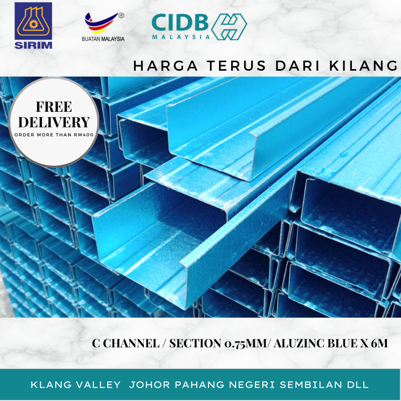 C Section/ Besi V Biru/ Besi V Biru/ 0.75mm Aluzinc blue awning atap ...