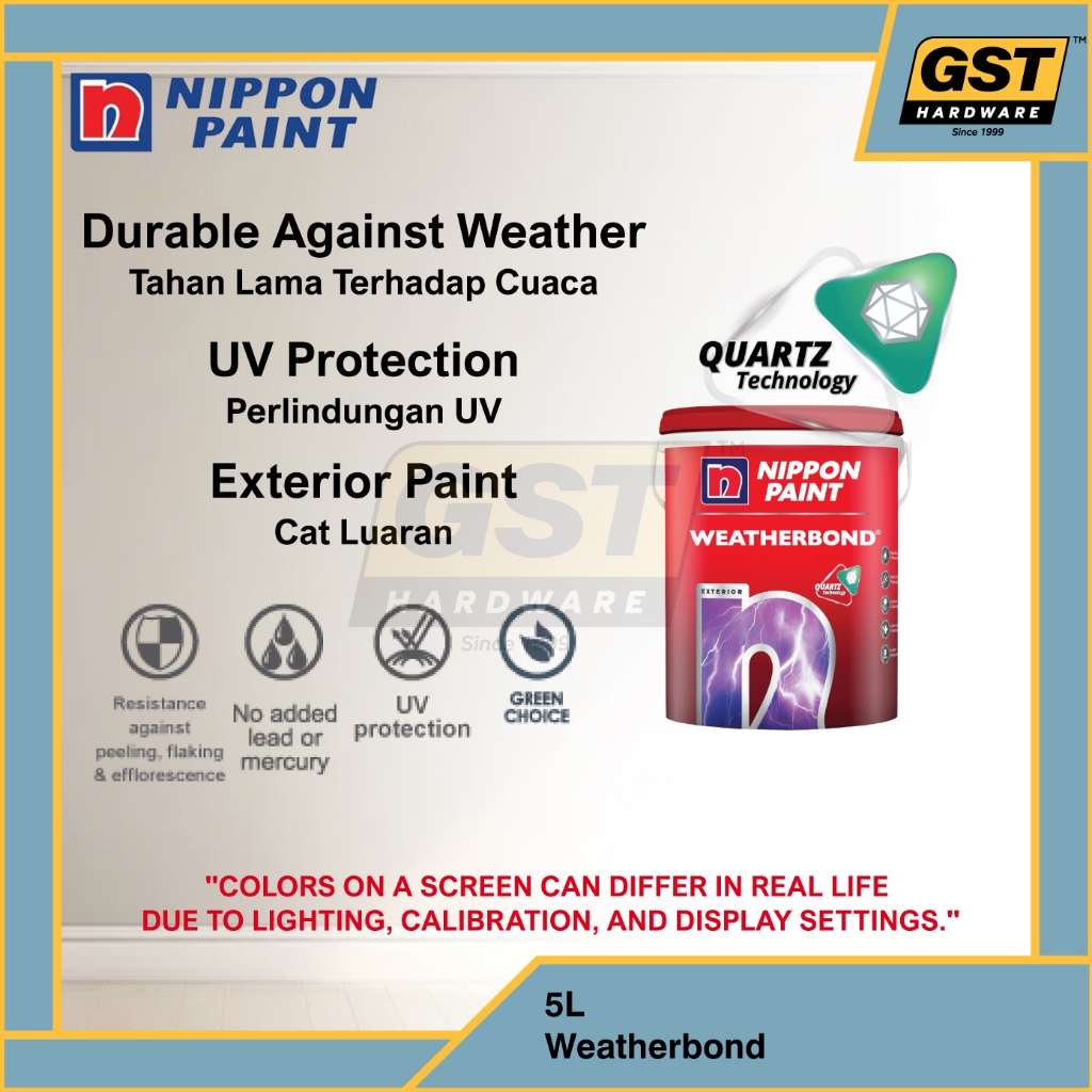 5L Nippon Paint Weatherbond Quartz Exterior Wall Paint Cat Luar Rumah ...