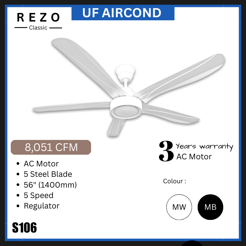 REZO FAN CLASSIC SERIES S106, AC MOTOR, 5 SPEED, 5 STEEL BLADE ...