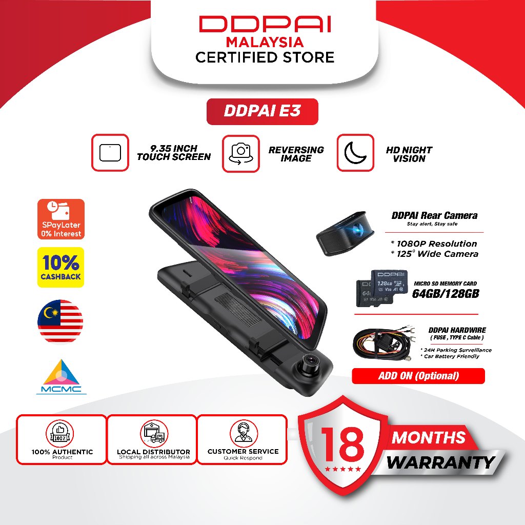 DDPAI Mola E3 Rearview Mirror Dashcam With Touch Screen Dual Recording ...