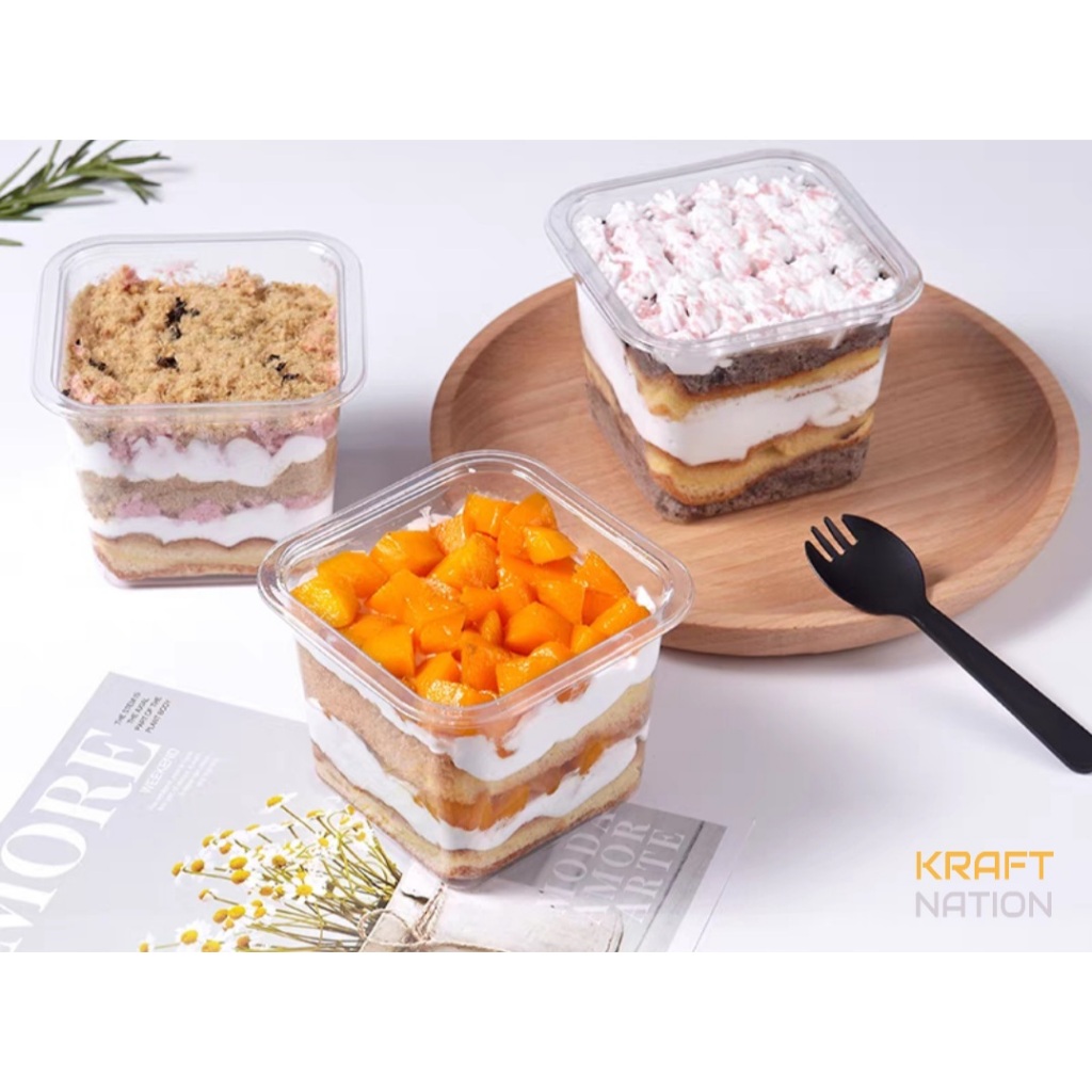 [Premium] Plastic Cake Box with Lid/ Tiramisu Box/ Puff Box / Cookies Box / Brownies Box ...