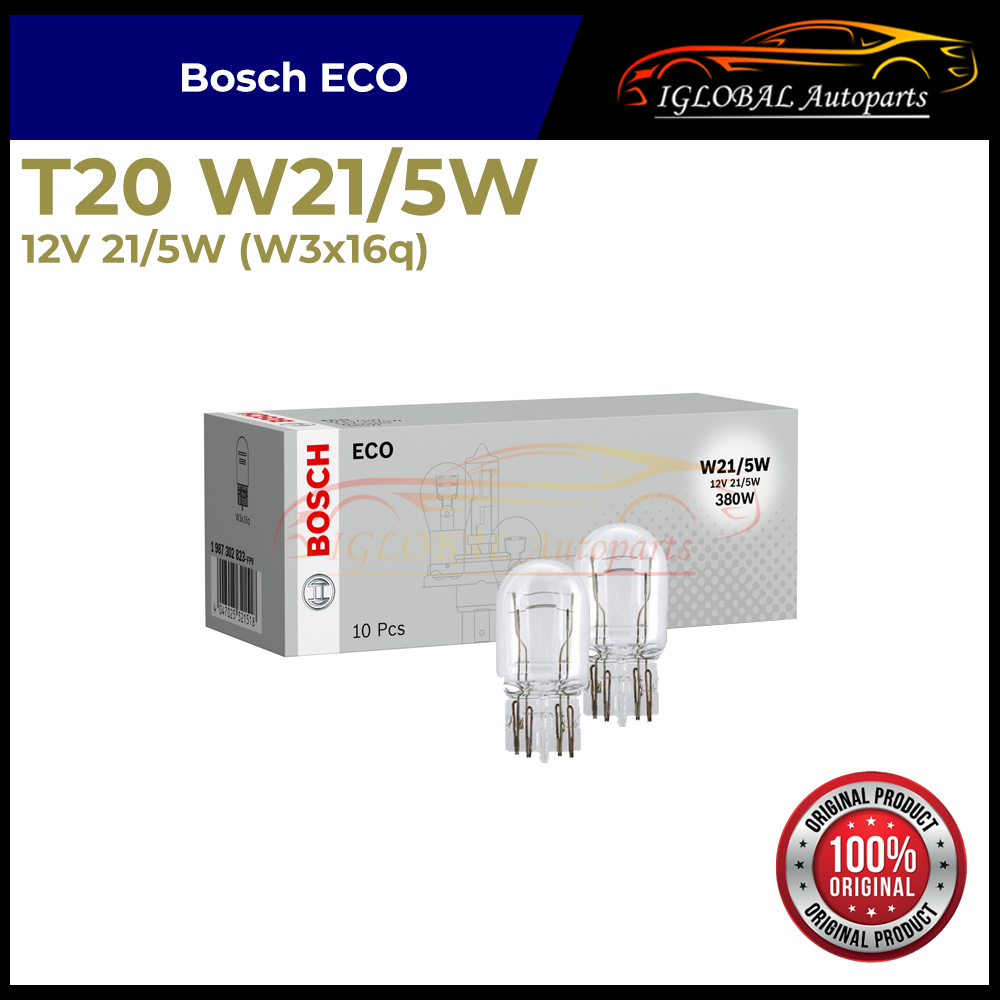 Bosch ECO T20 W21/5W 12V 21/5W (W3x16q) (Double Legs) Stop, Front Parking Halogen Light Bulb ...