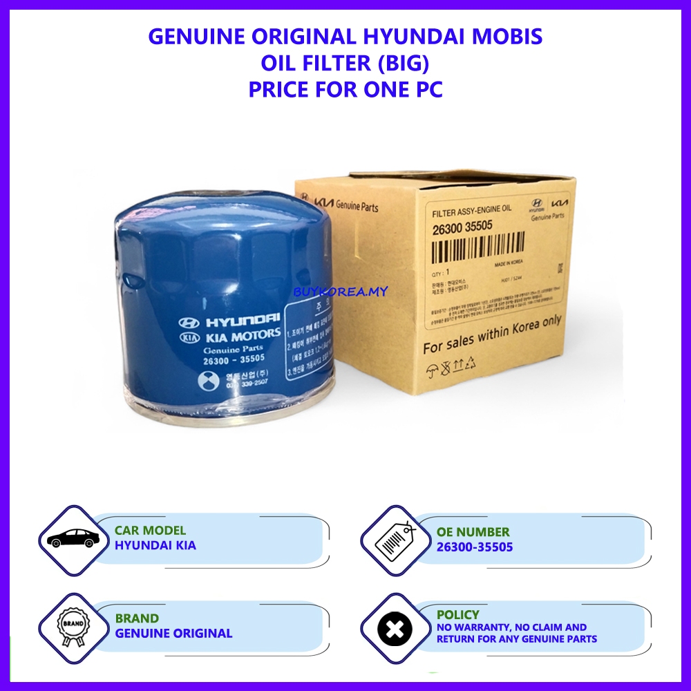 26300-35505 Hyundai And Kia Genuine Original Big Oil Filter-Kia Sorento ...