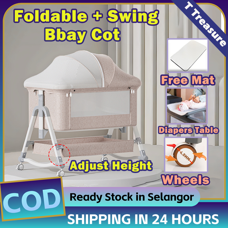 🔥Gift Diaper Table🔥Baby Cot Baby Crib Foldable Cradle Rocking Cradle ...