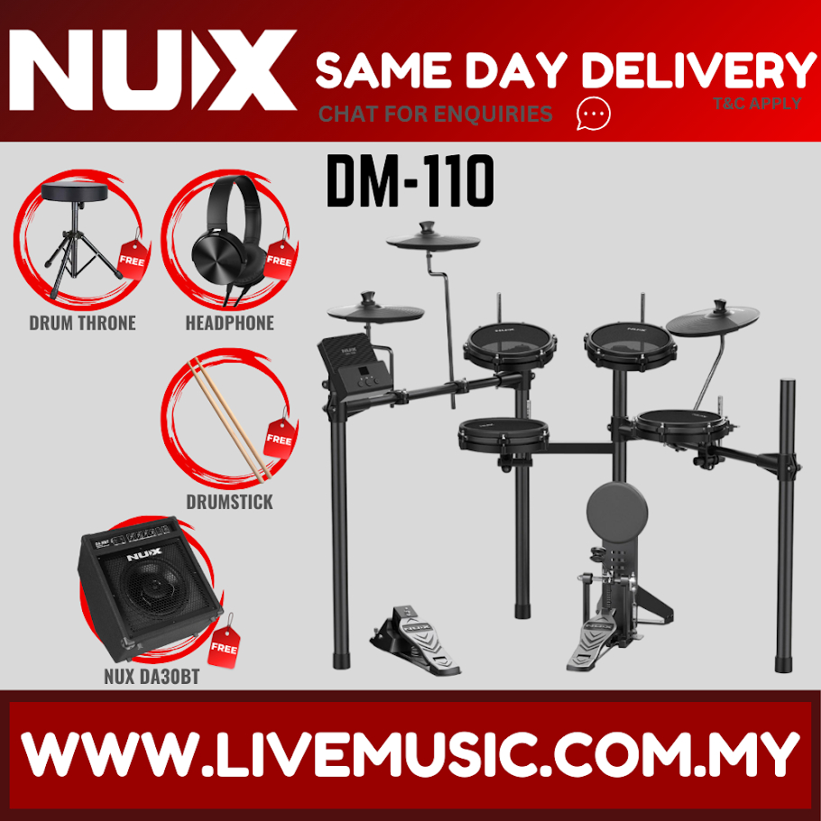 NUX DM-110 5 Piece Digital Electronic Drum Set With Kick Pedal ( DM 110 DM110 DM1X DM-1X ...