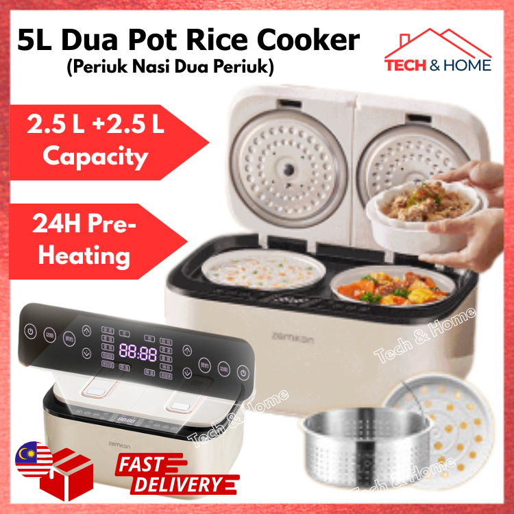 5L Double Rice Cooker Non-Stick Rice Cooker Periuk Nasi Dua Periuk Smart Screen Multifunction ...