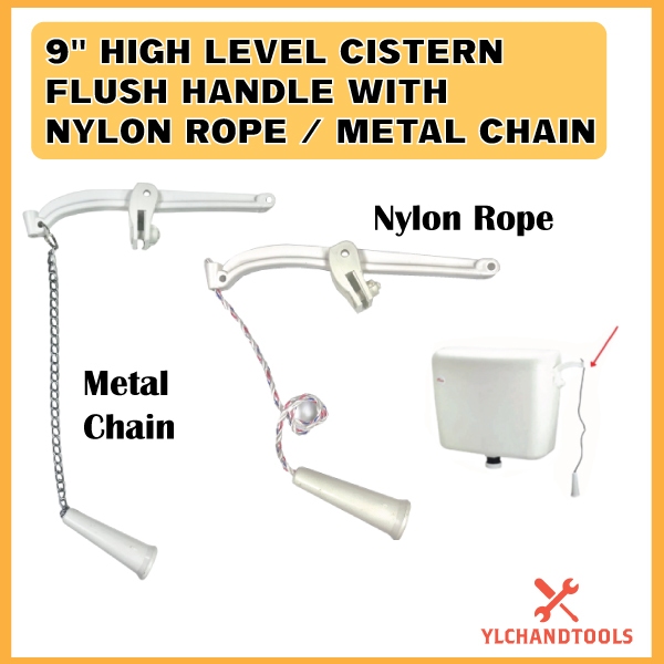 9" HIGH LEVEL CISTERN FLUSH HANDLE WITH NYLON ROPE PLASTIC LEVER ARM ...