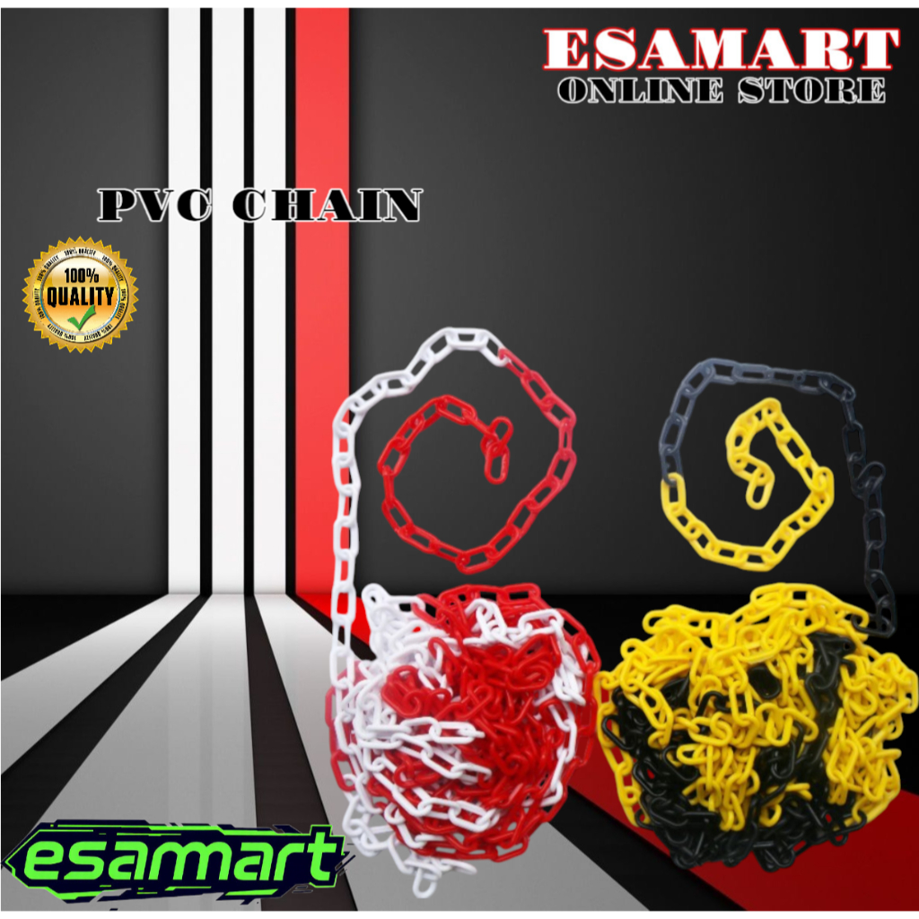 PVC Plastic Chain 25m x 6mm Safety Cone Chain Gate Rantai Pagar PlastiC ...