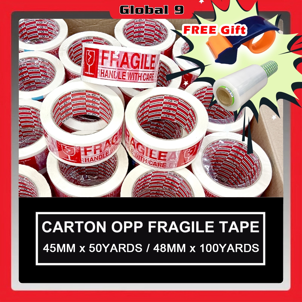 M-ONE (CARTON) Opp Fragile Tape 48mm x 100yards / 45mm x 50yards ...