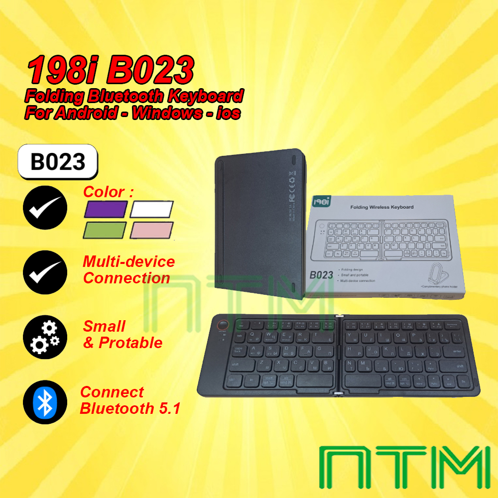 198i B023 Foldable Flip Wireless Keyboard Rechargable Type-C Lightweight BT 5.1 67 keys Easy ...