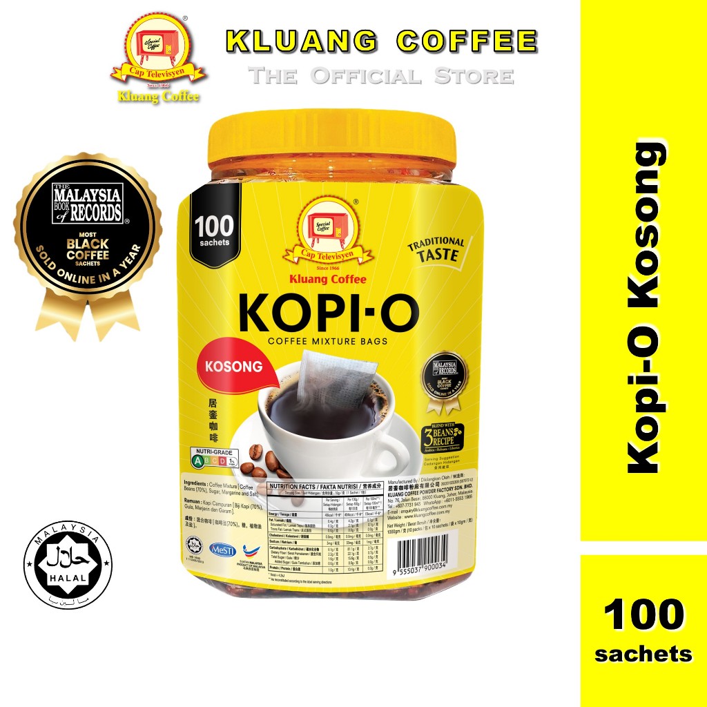 Kluang TV Coffee Kopi O Kosong (100 Sachets x 1 Tub) | Cap Televisyen ...