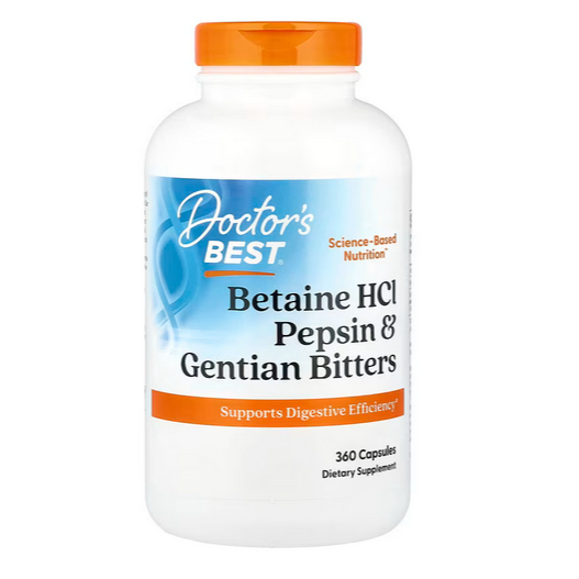 Doctor's Best, Betaine HCl Pepsin & Gentian Bitters 120 / 360 Capsules ...