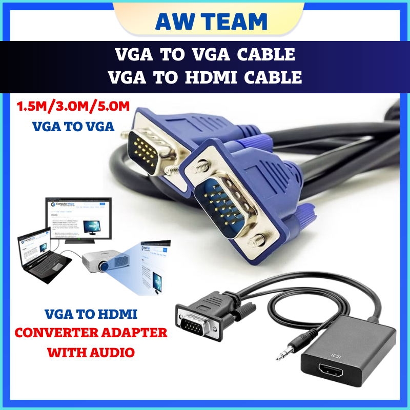 [1.5M/3.0M/5.0M] VGA CABLE TO VGA CABLE 15 PIN MALE TO MALE / VGA TO HDMI MALE TO FEMALE ...