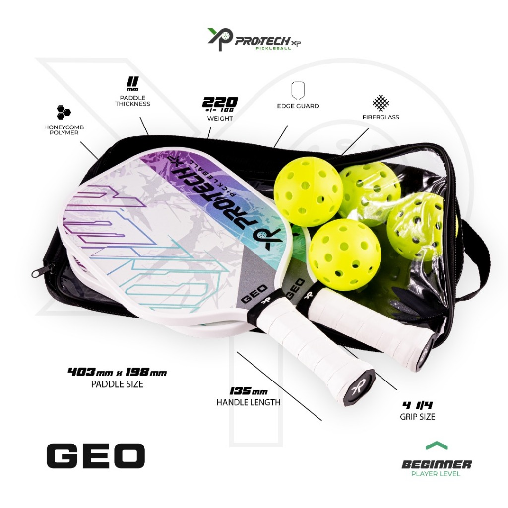 PROTECH XP GEO Pickleball Combo Set (2 Protech Pickleball Paddles/4 ...