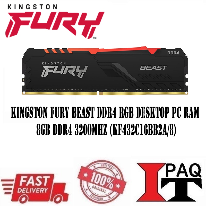 Kingston Fury Beast 8GB RGB DDR4 3200MHZ Gaming DESKTOP PC RAM (KF432C16BB2A/8) | Shopee Malaysia