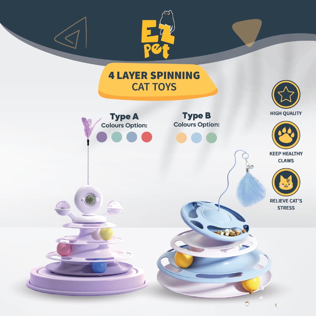EZPET🐱 Macaroon 4 Layers Spinning Cat Toys Mainan Kucing Pusingan Empat ...