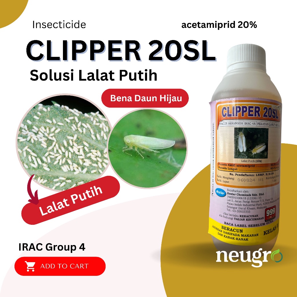 Hextar Clipper 20SL (1L) Acetamiprid 20% Racun Kutu Trips / Lalat Putih / Bena (Sama MOSPILAN ...