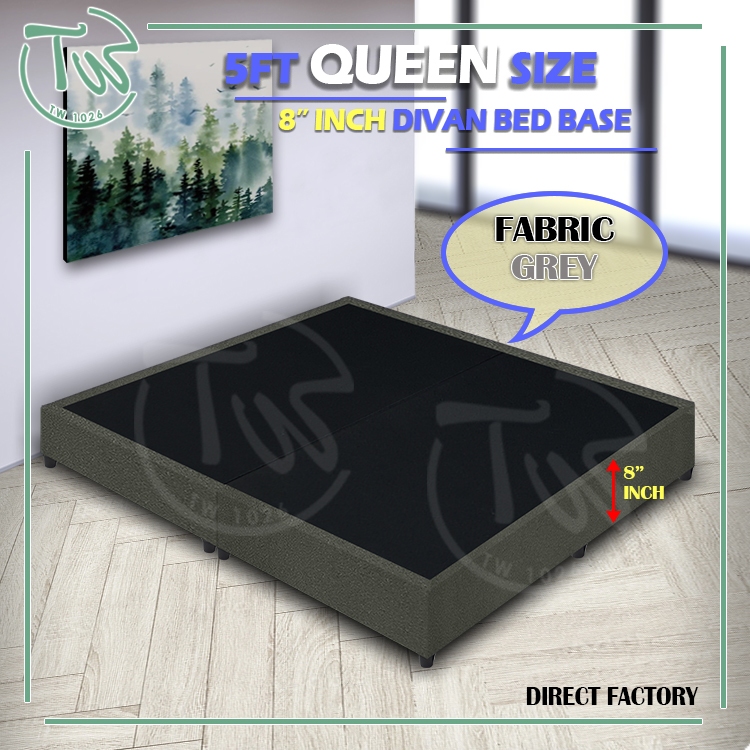 TW【QUEEN】5 FT Queen Size 8 INCH Divan Bed Base Only - Fabric Grey ...