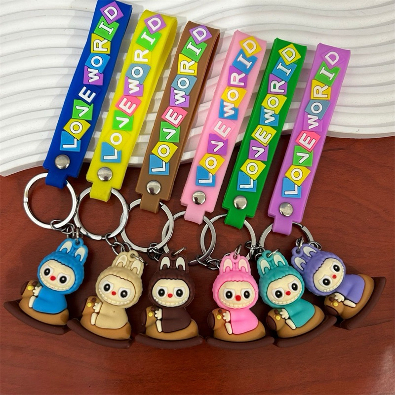 【1pcs】 Labubu Family Cute Keychain Cartoon Free Gift Soft Rubber Cheap ...