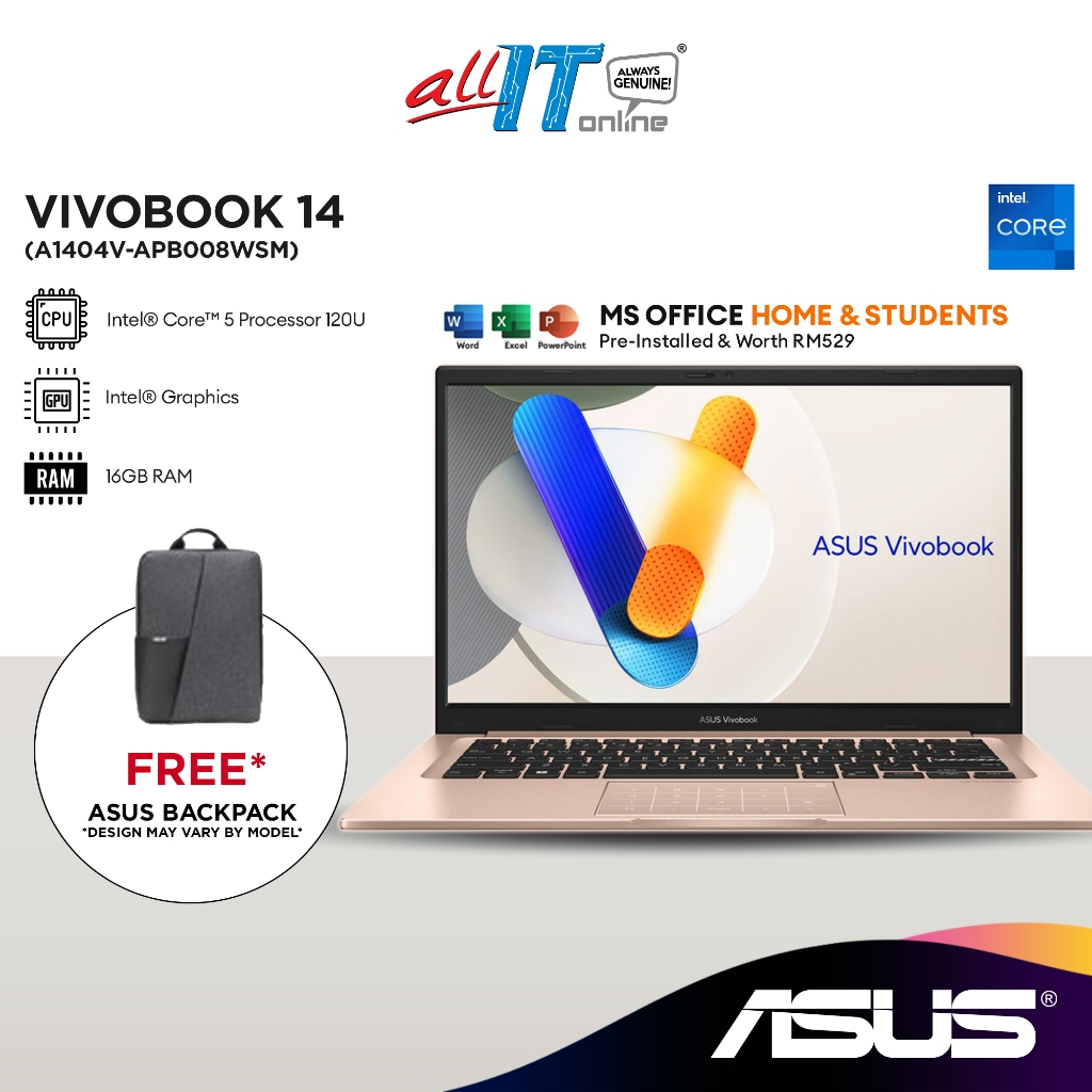 Asus Vivobook 14 A1404V-APB008WSM 14" FHD Laptop (Intel® Core™ 5 120U ...