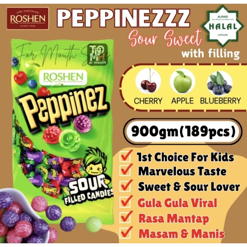 (200g/900g) Roshen Peppinezzz Sour Candy Viral Gula Masam Halal Ready ...