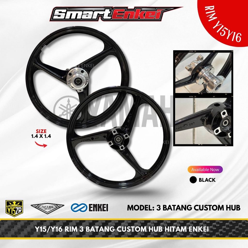 Y15/Y16 RIM 3 BATANG CUSTOM HUB HITAM ENKEI | Shopee Malaysia
