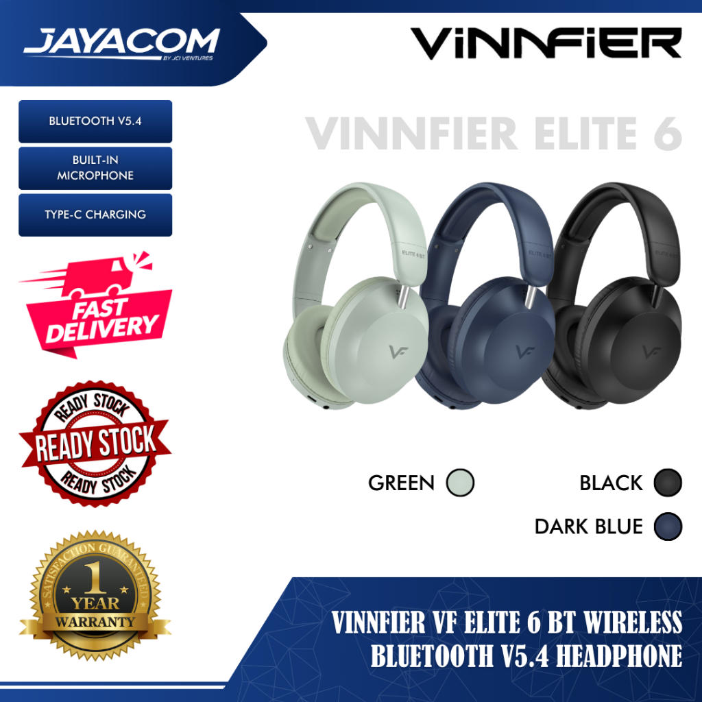 Vinnfier VF Elite 6 BT Wireless Bluetooth V5.4 Headphone – Black / Dark ...