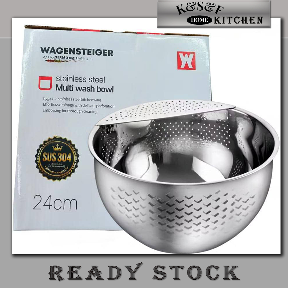 Ready Stock ) 24CM Stainless Steel Rice Washing Basin Vegetable Washing ...