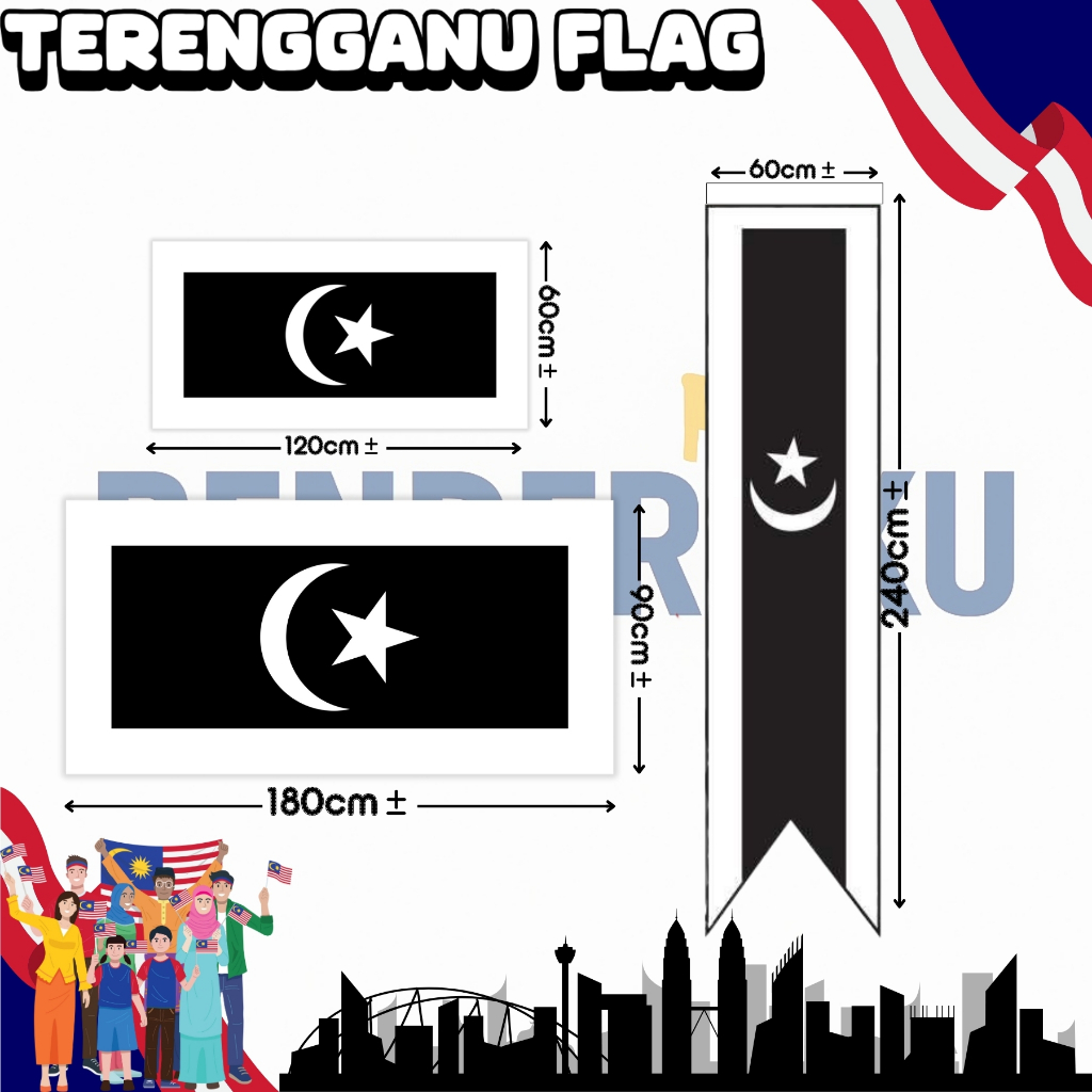 【Benderaku】Terengganu Flag 2x4ft /3x6ft /2x8ft Nylon Polyester Terengganu Darul Iman Flag ...