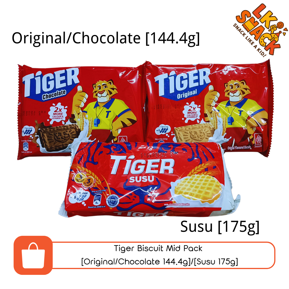 Tiger Biscuit Mid Pack [Original/Chocolate 144.4g]/[Susu 175g] | Shopee ...