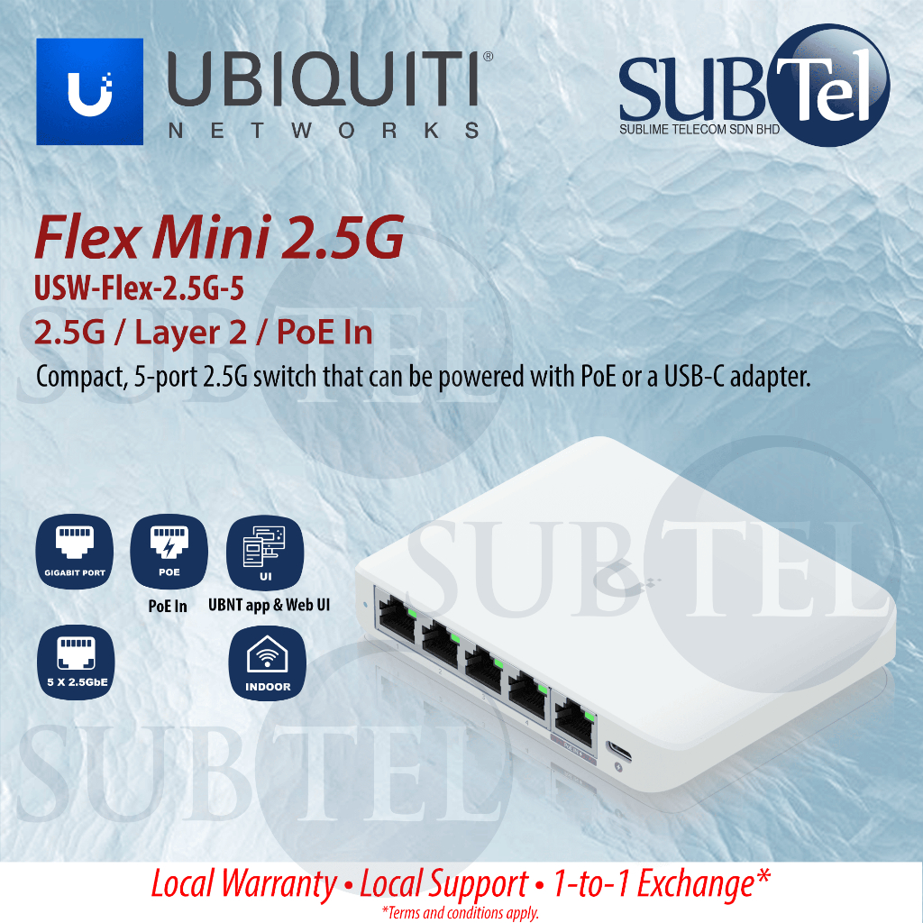 Ubiquiti USW-Flex-2.5G Compact, 5-port switch with PoE or USB-C power ...