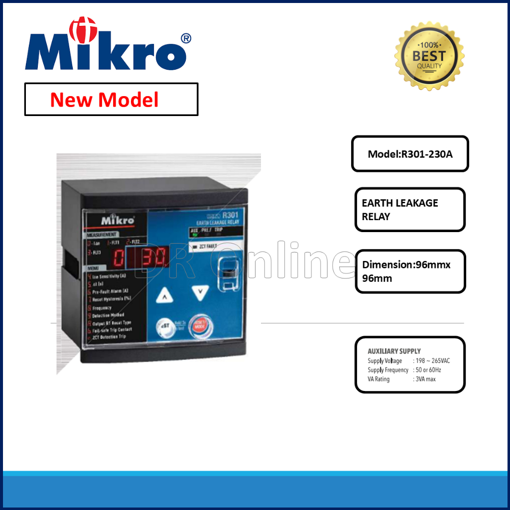 MIKRO EARTH LEAKAGE RELAY R301-A230A (NEW MODEL )/DIN300-240A | Shopee Malaysia