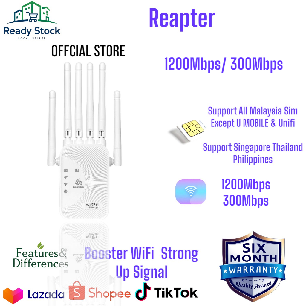 1200Mbps Wi-Fi Booster Network Amplifier Long Range Sign Wireless WiFi ...