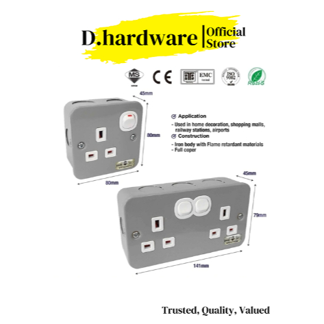 SIRIM 13A Heavy Duty Metal Socket Metal Clad Switched Socket BESI ...