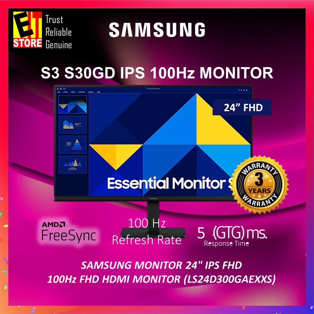 Samsung 24'' / 27'' Essential Monitor S3 S30GD 100Hz REFRESH RATE / IPS ...