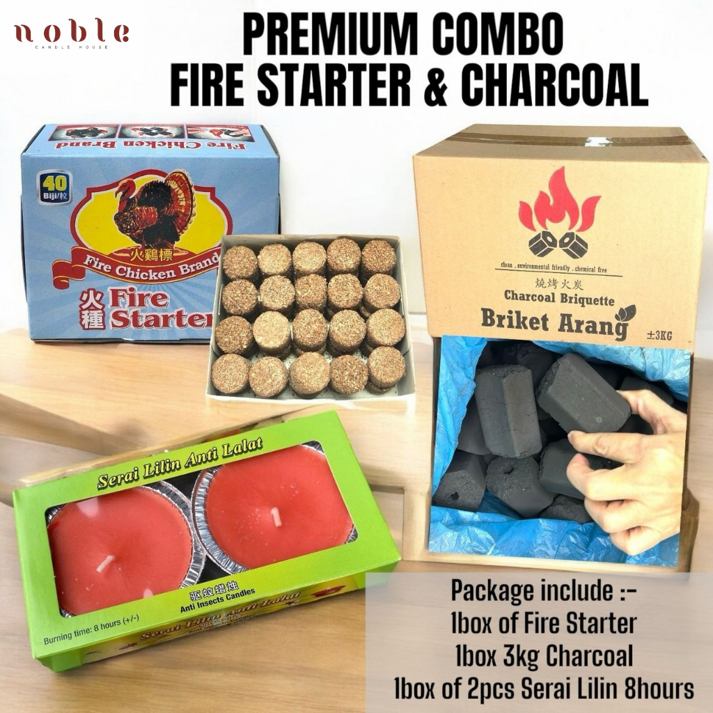 Premium Combo Fire Chicken brand Fire Starter + Charcoal (3kg) + Serai ...