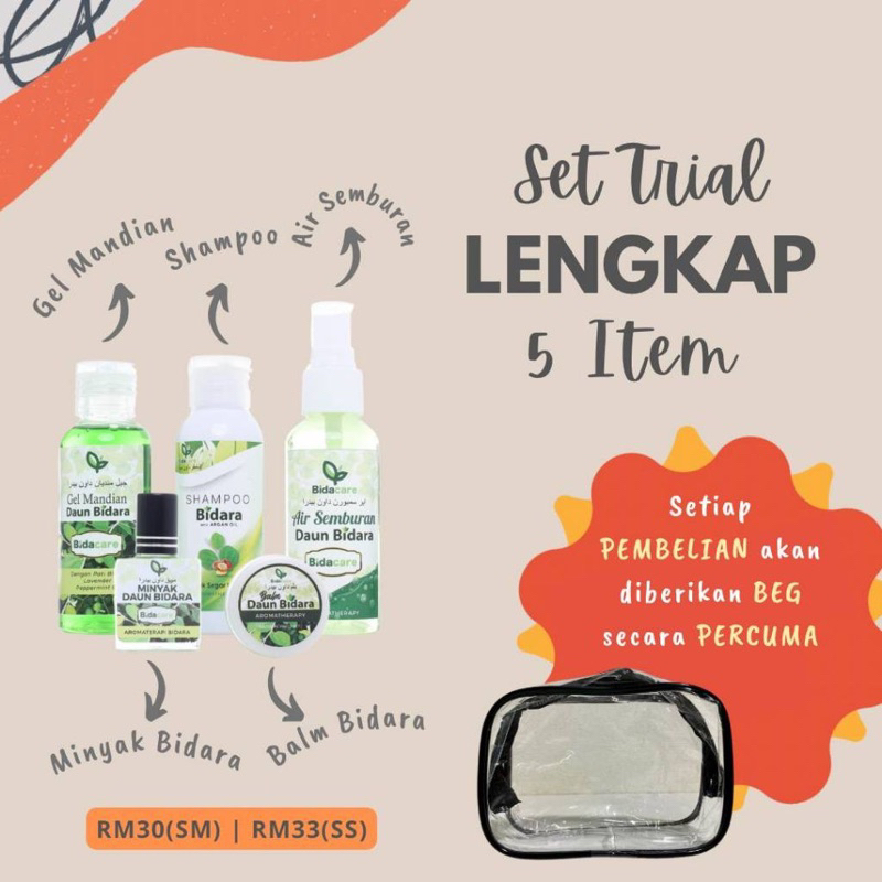 set travel/set trial lengkap daun bidara BIDACARE 5in1 | Shopee Malaysia
