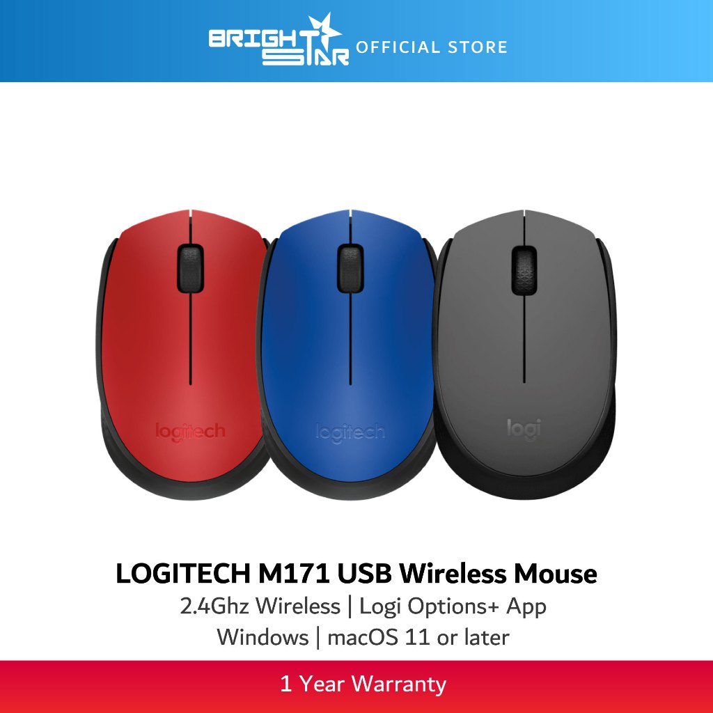 LOGITECH M171 USB Wireless Mouse - Grey Black/White/Rose/Blue/Red/Blue Grey | Shopee Malaysia