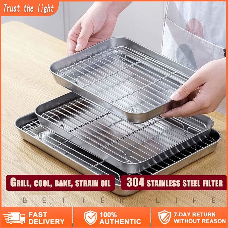 Rectangular Storage Tray Stainless Steel Oven Baking Pan with Wire Rack ...