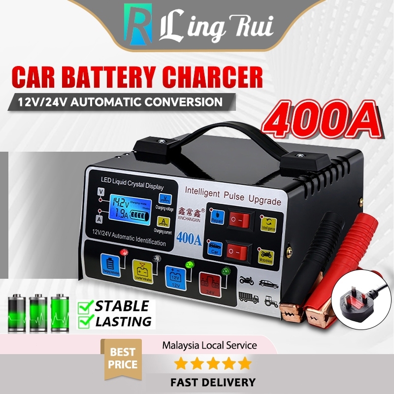12V/24V Car Battery Charger Car Lorry Battery Charger 400A Pulse Repair Charging Universal ...