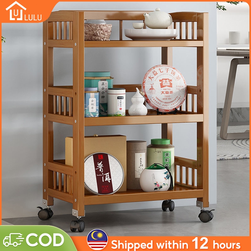 Bamboo Moving Rack With Wheels Storage Rack Organizer Shelving Rack ...