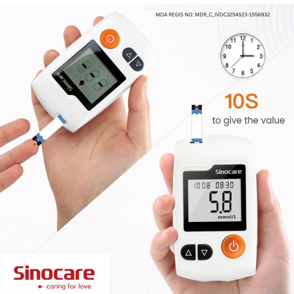 Sinocare GA-3 Mesin Cek Gula Blood Glucose Meter Alat Kencing Manis ...
