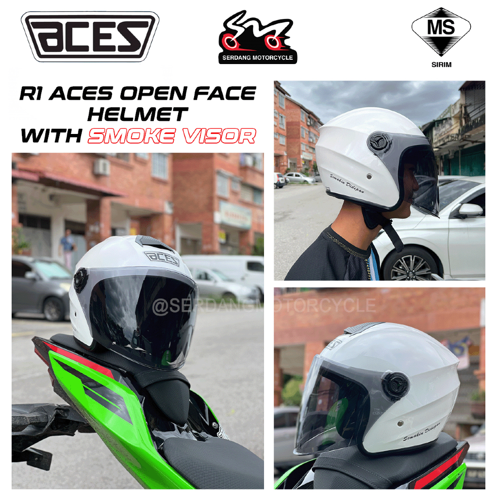 ACES R1 Open Face Helmet With Siap Smoke Visor Topi Keledar SIRIM ...