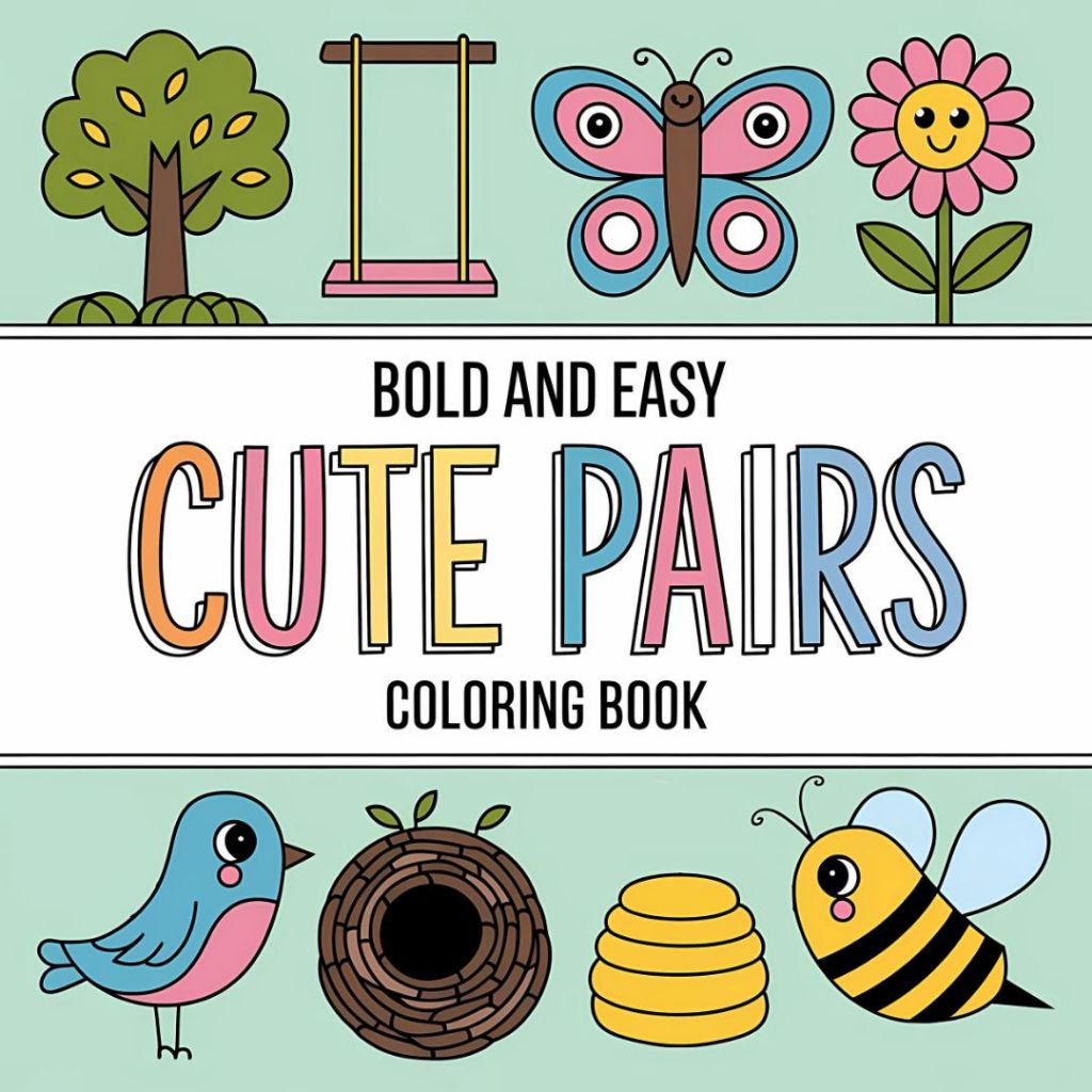 B015 Bold & Easy Cute Pairs Coloring Book Printable PDF Digital ...